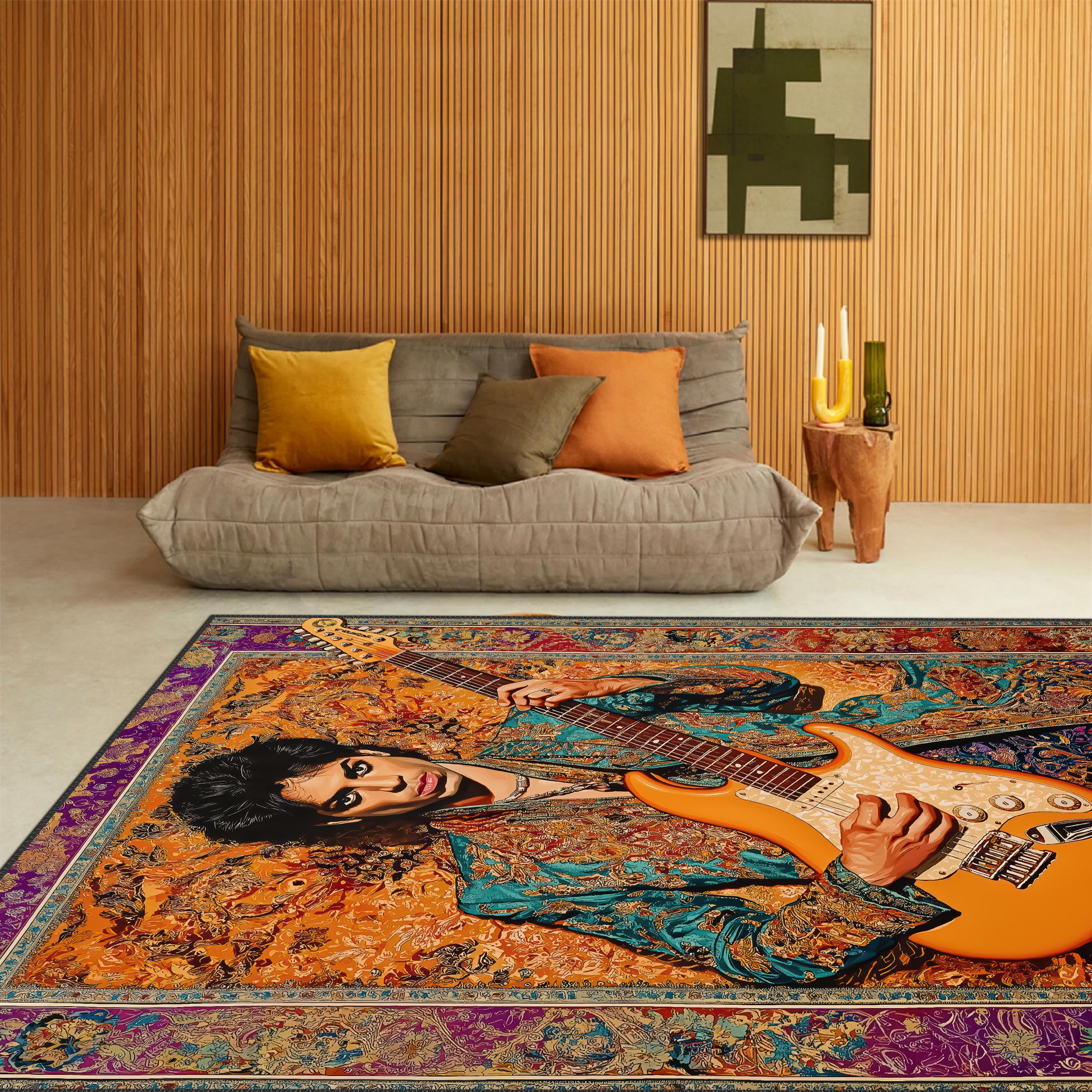 Artistic Rug With Guitar and Music Icon Design, Prince Rogers Nelson ...