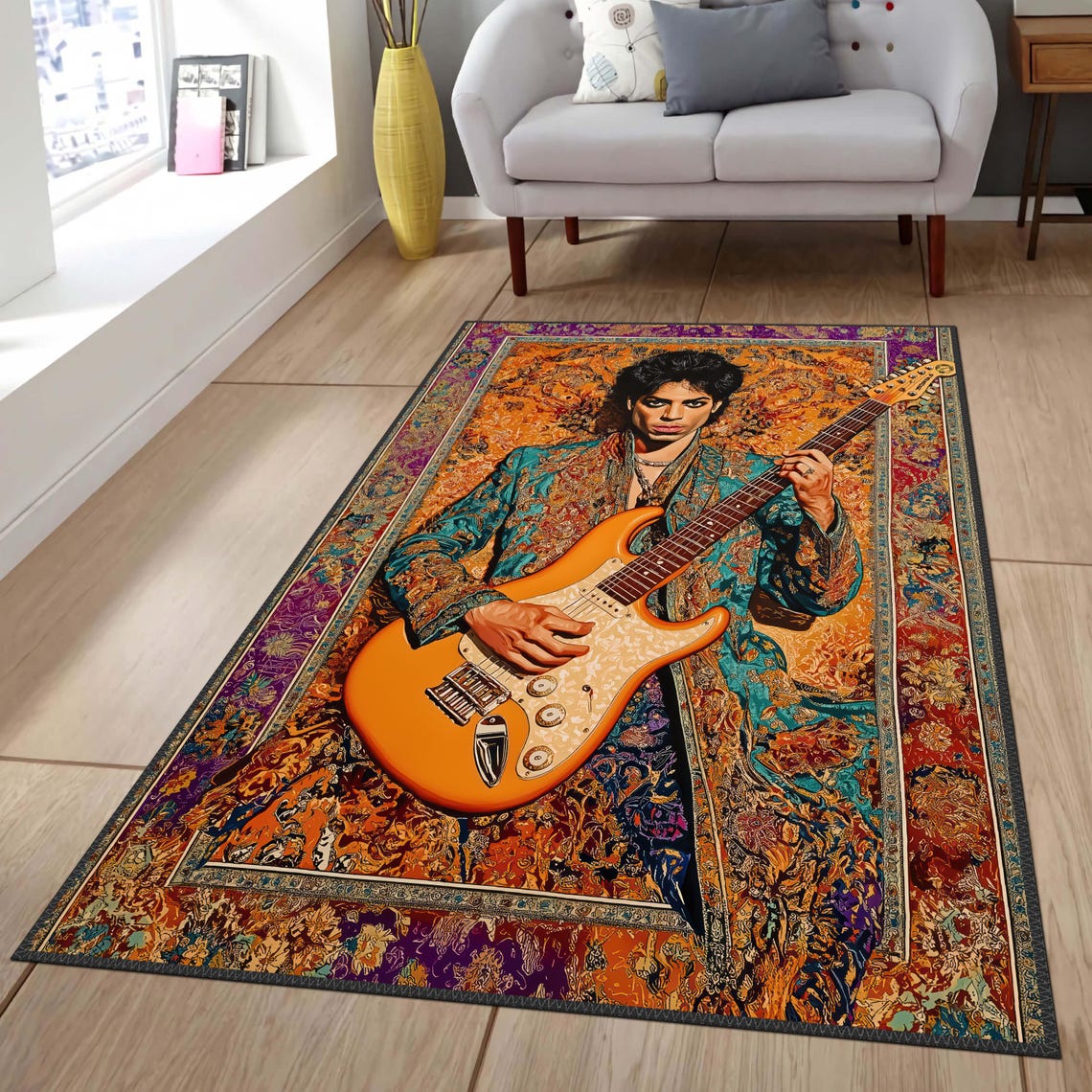 Artistic Rug With Guitar and Music Icon Design, Prince Rogers Nelson ...
