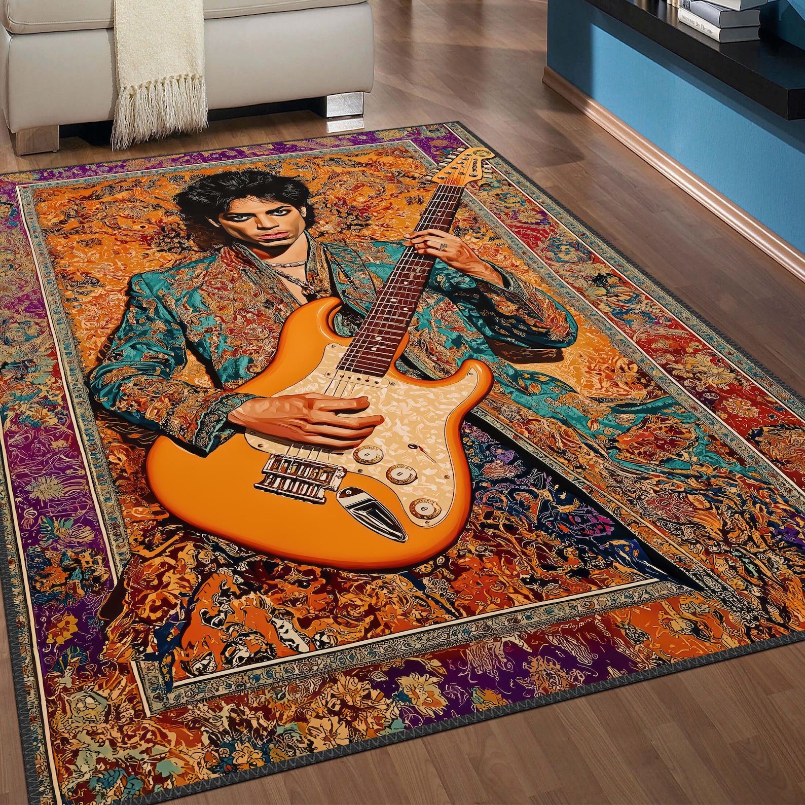 Artistic Rug With Guitar and Music Icon Design, Prince Rogers Nelson ...