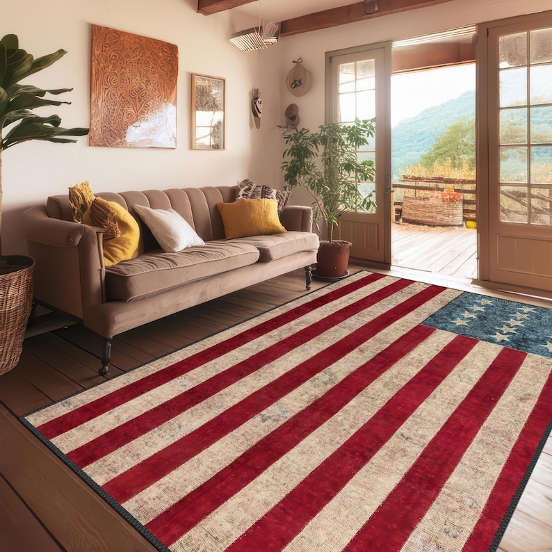 Modern Rustic American Flag Rug, Perfect for Living Room Bedroom or ...