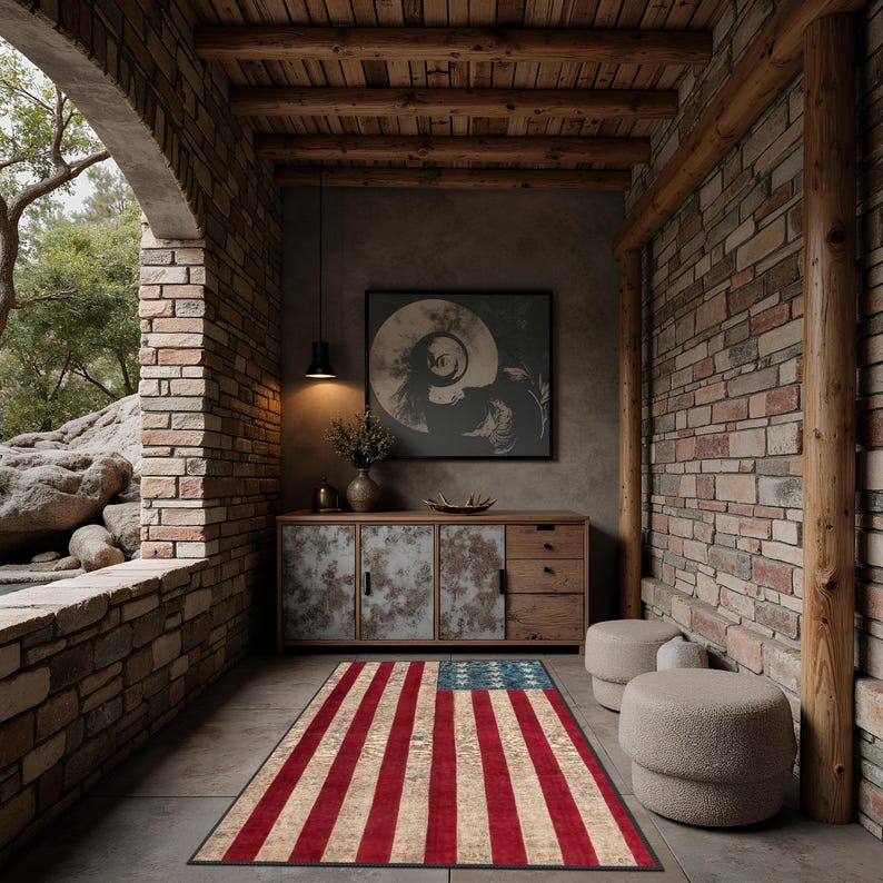 Modern Rustic American Flag Rug, Perfect for Living Room Bedroom or ...