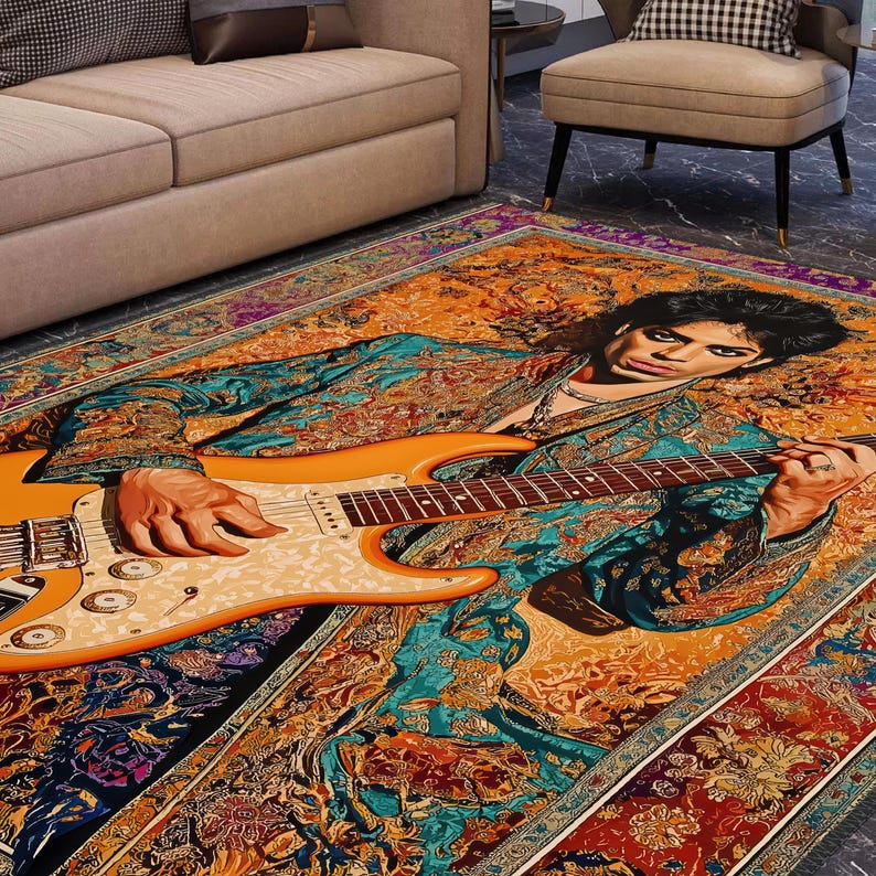 Artistic Rug With Guitar and Music Icon Design, Prince Rogers Nelson ...
