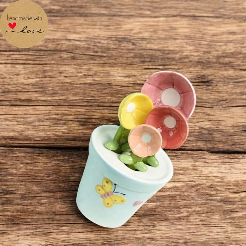 Ceramic Flower Pot Measuring Spoon Set | 4-piece Floral Kitchen Decor ...