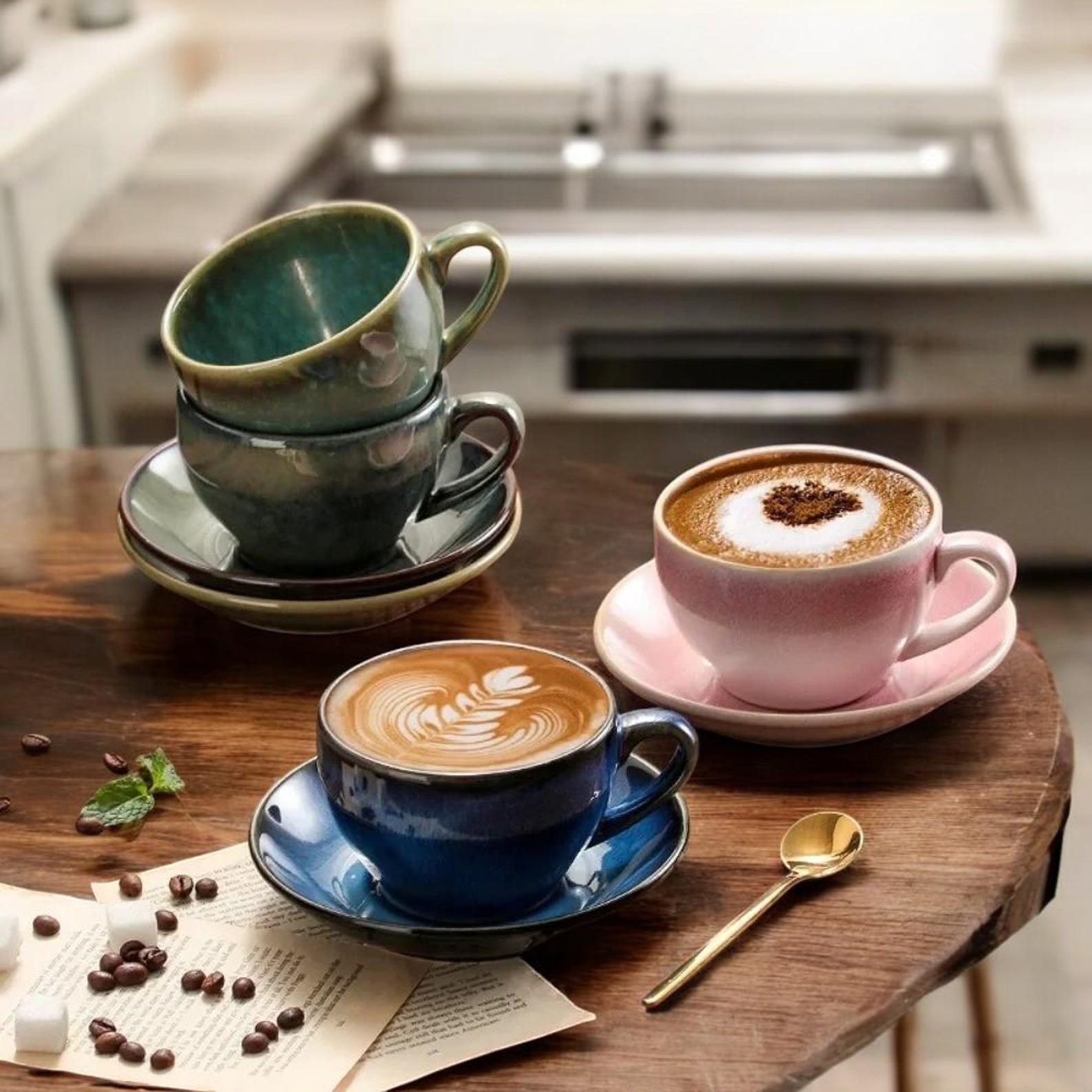 Beige Iridescent Cup & Saucer Set | Rustic Ceramic Coffee Mug ...