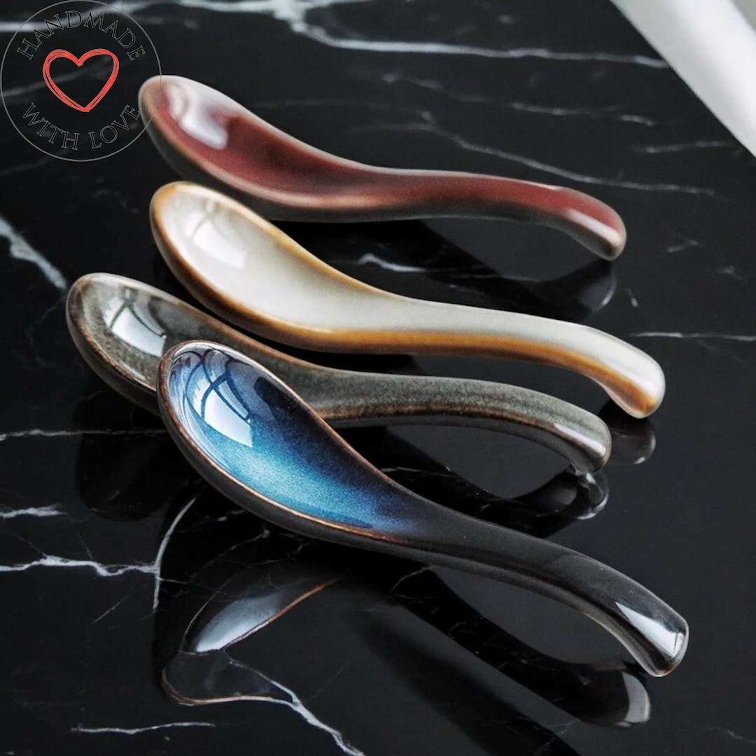 Aesthetic Asian Ceramic Pho & Ramen Noodle Spoons | Elegant Red Blue ...