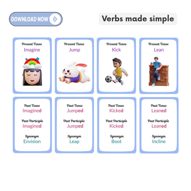 English Regular Verbs Flashcards: ESL Grammar Study Cards (PDF ...