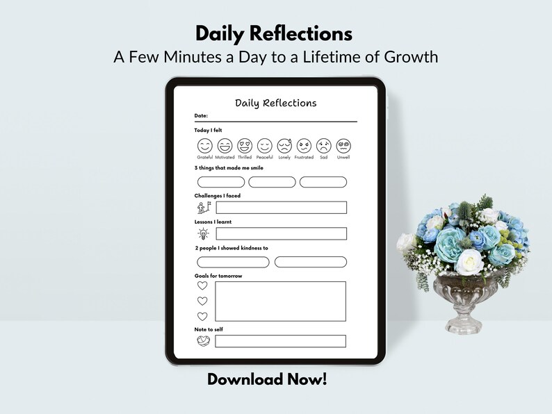 Daily Reflection Journal Printable, Daily Reviews Printable, Self ...