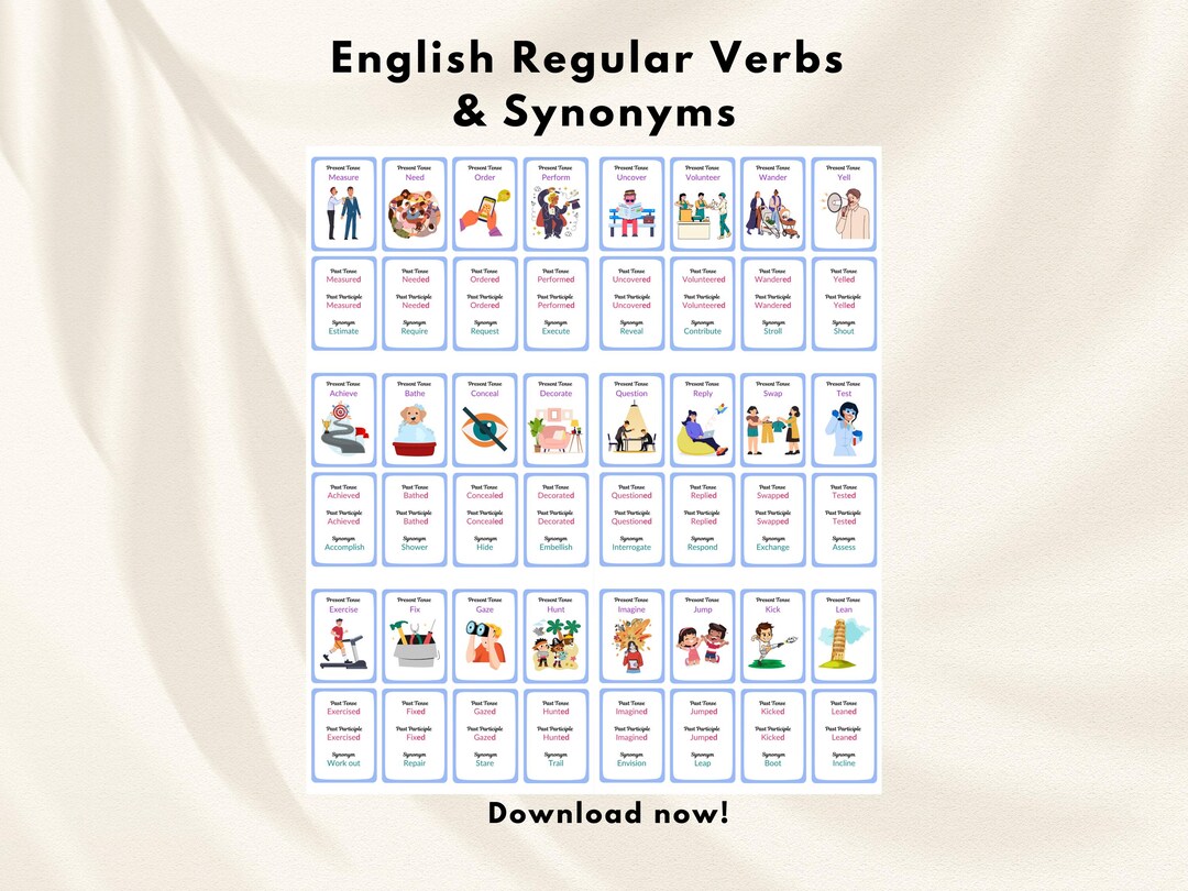 English Regular Verbs Flashcards, English Regular Verbs Printable ...