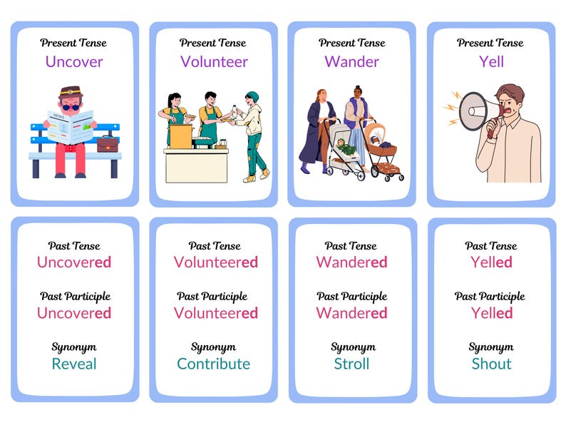 English Regular Verbs Flashcards, English Regular Verbs Printable, School Flashcards, English ...