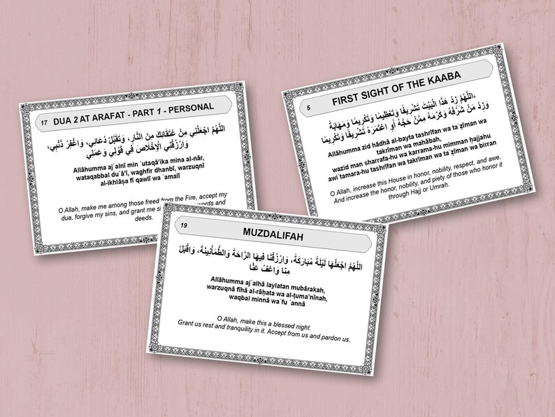 Printable Dua Cards, Hajj Dua Printable Cards, Hajj Flashcards, Prayer Cards, Islamic Dua, Dua ...