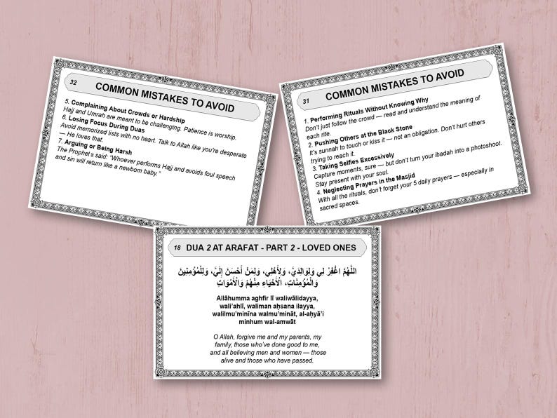Printable Dua Cards, Hajj Dua Printable Cards, Hajj Flashcards, Prayer ...