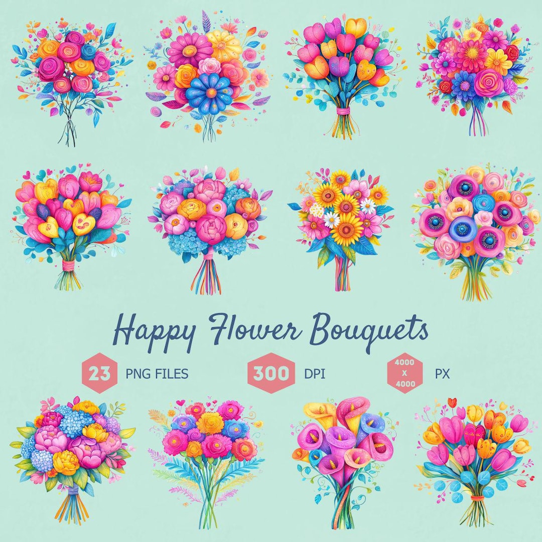 Flower Bouquet Clipart Bundle, Roses, Sunflowers (PNG Files) - Etsy