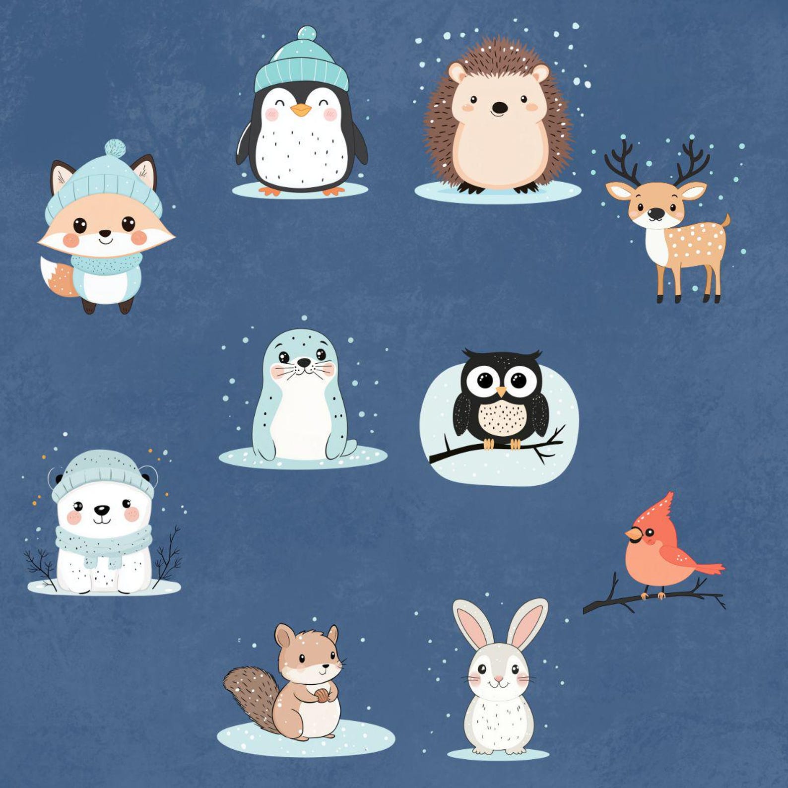 Cute Winter Animals Clipart Bundle, 20 Transparent PNG Files, Holiday ...