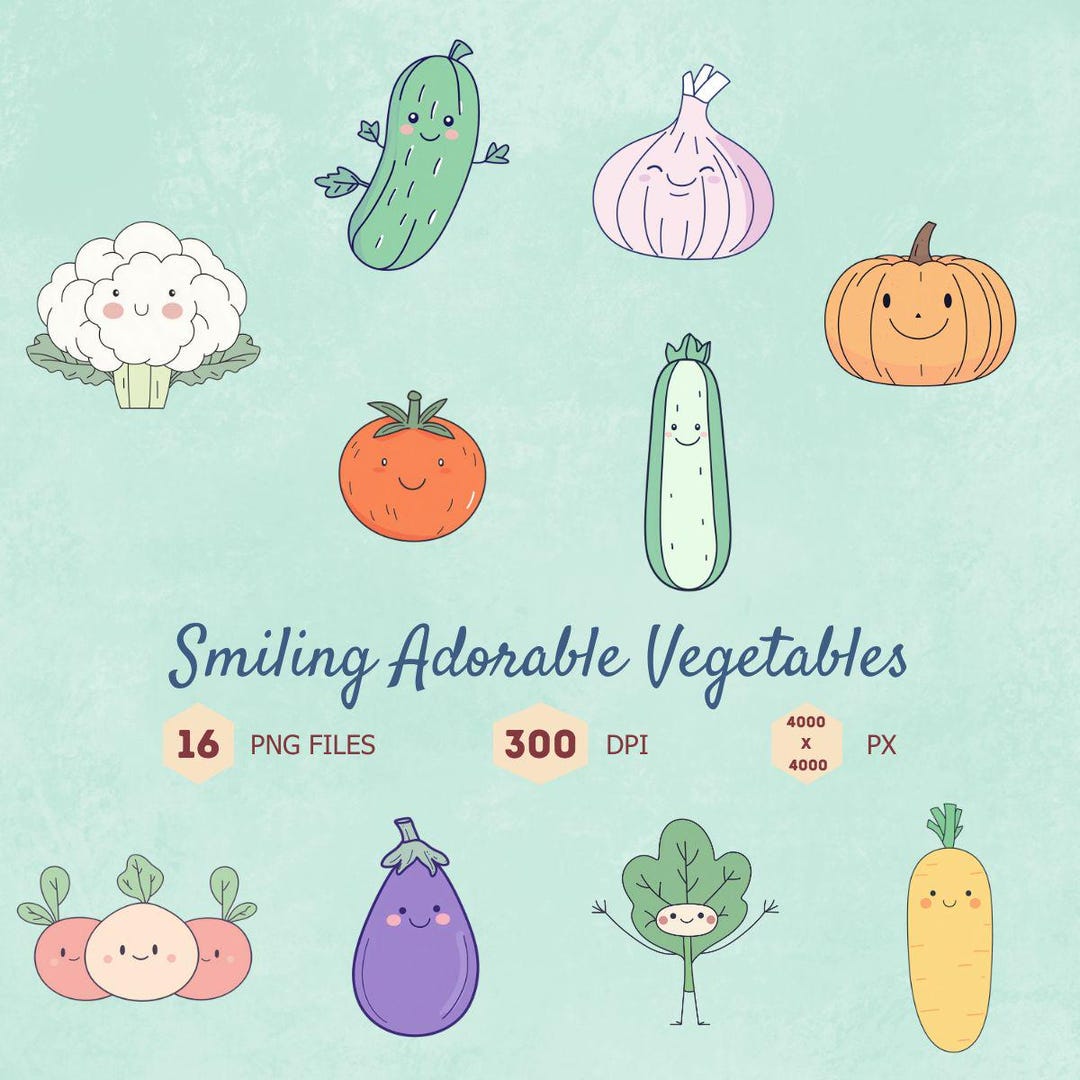 Smiling Adorable Vegetables Png Clipart Bundle With Transparent ...