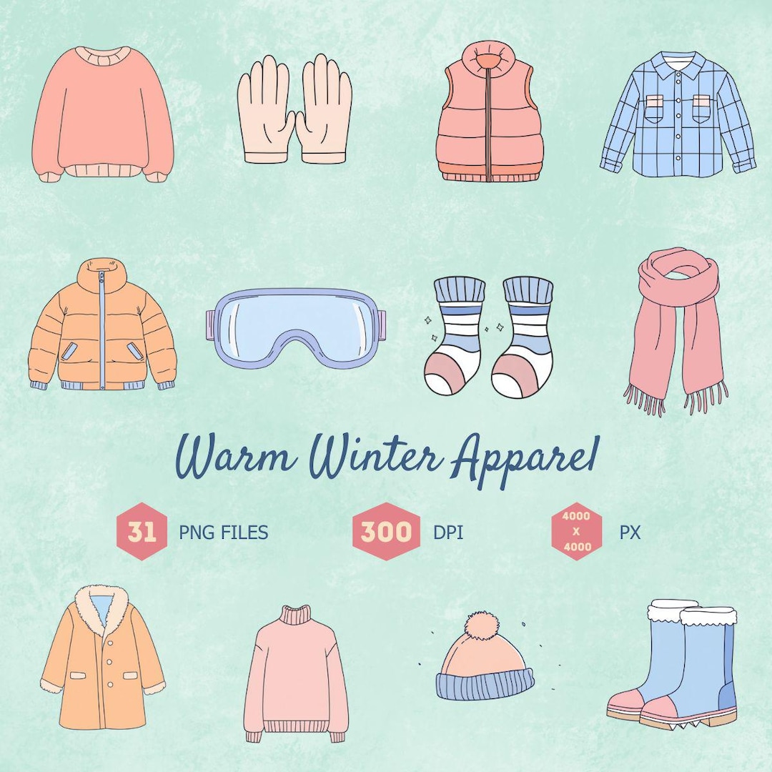 Winter Apparel Clip Art Bundle, Digital Download, 31 PNG Files, 300 DPI ...