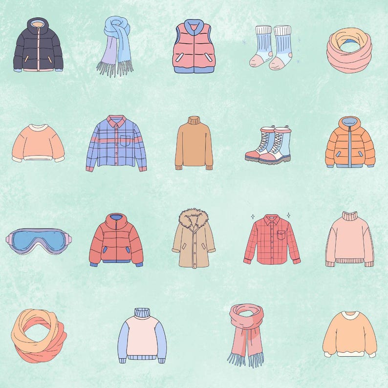 Winter Apparel Clip Art Bundle, Digital Download, 31 PNG Files, 300 DPI ...