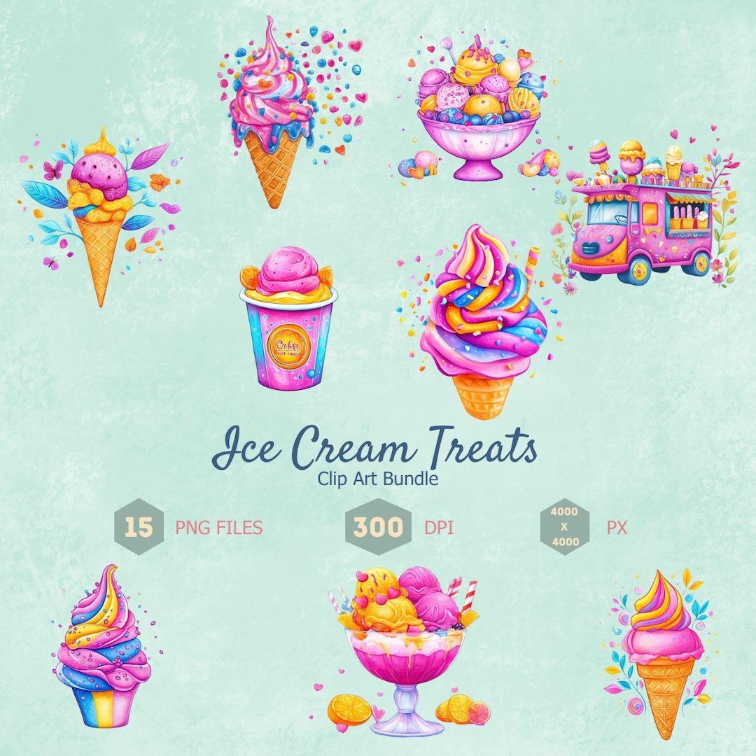 Ice Cream Treats Clip Art Bundle, Ice Cream Cones, Popsicles, Ice Cream ...