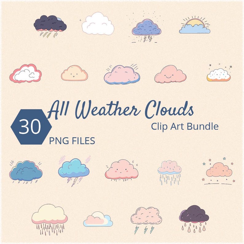 Clouds Clip Art Bundle: Weather PNG Graphics (digital Download) - Etsy