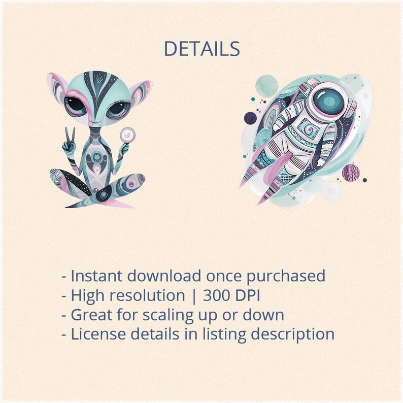 Swirling Space Clip Art Bundle, Alien, Moon, Rocket Ship PNG (digital ...