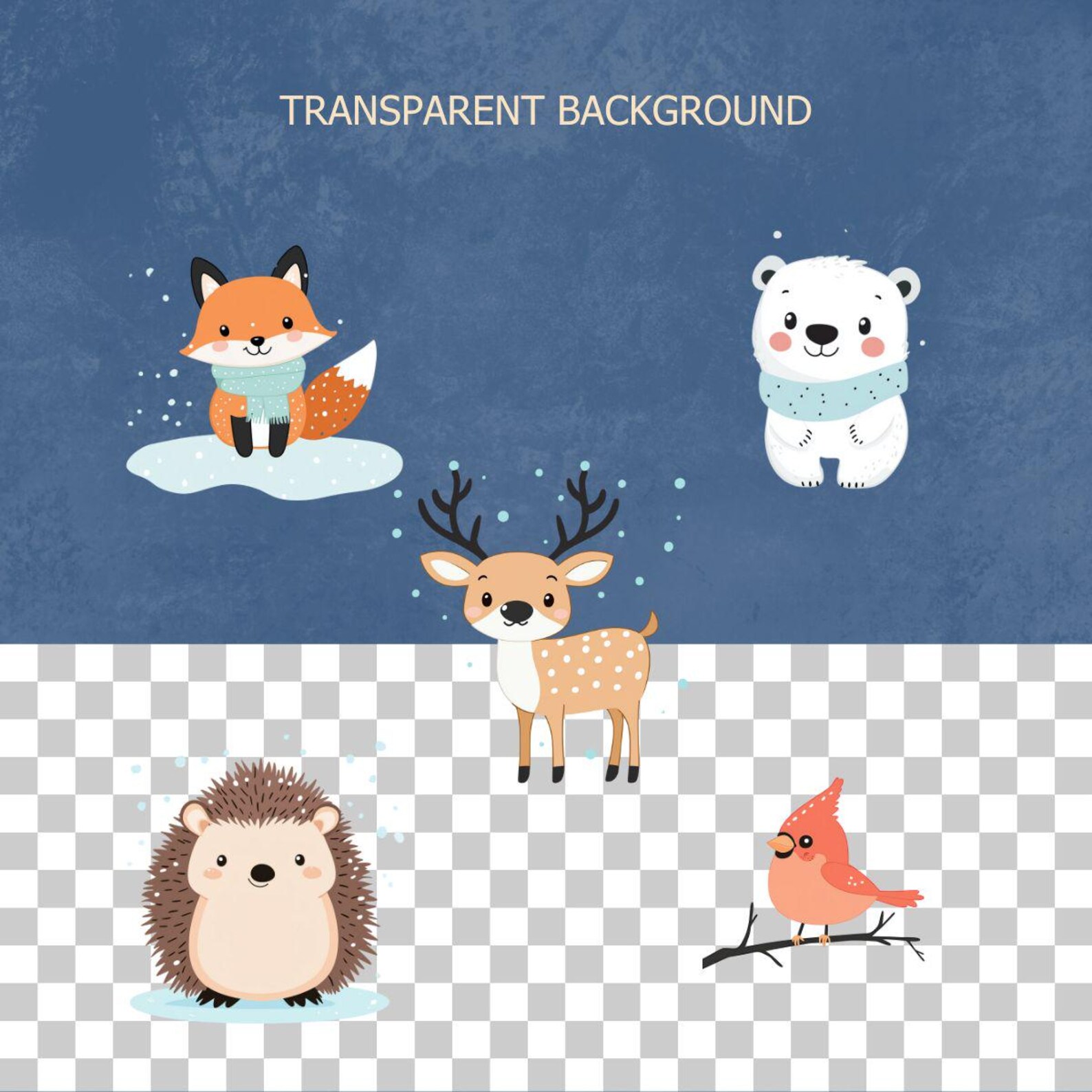 Cute Winter Animals Clipart Bundle, 20 Transparent PNG Files, Holiday ...