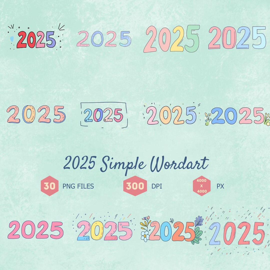 2025 Clipart Bundle Colorful Year Wordart Designs Transparent ...