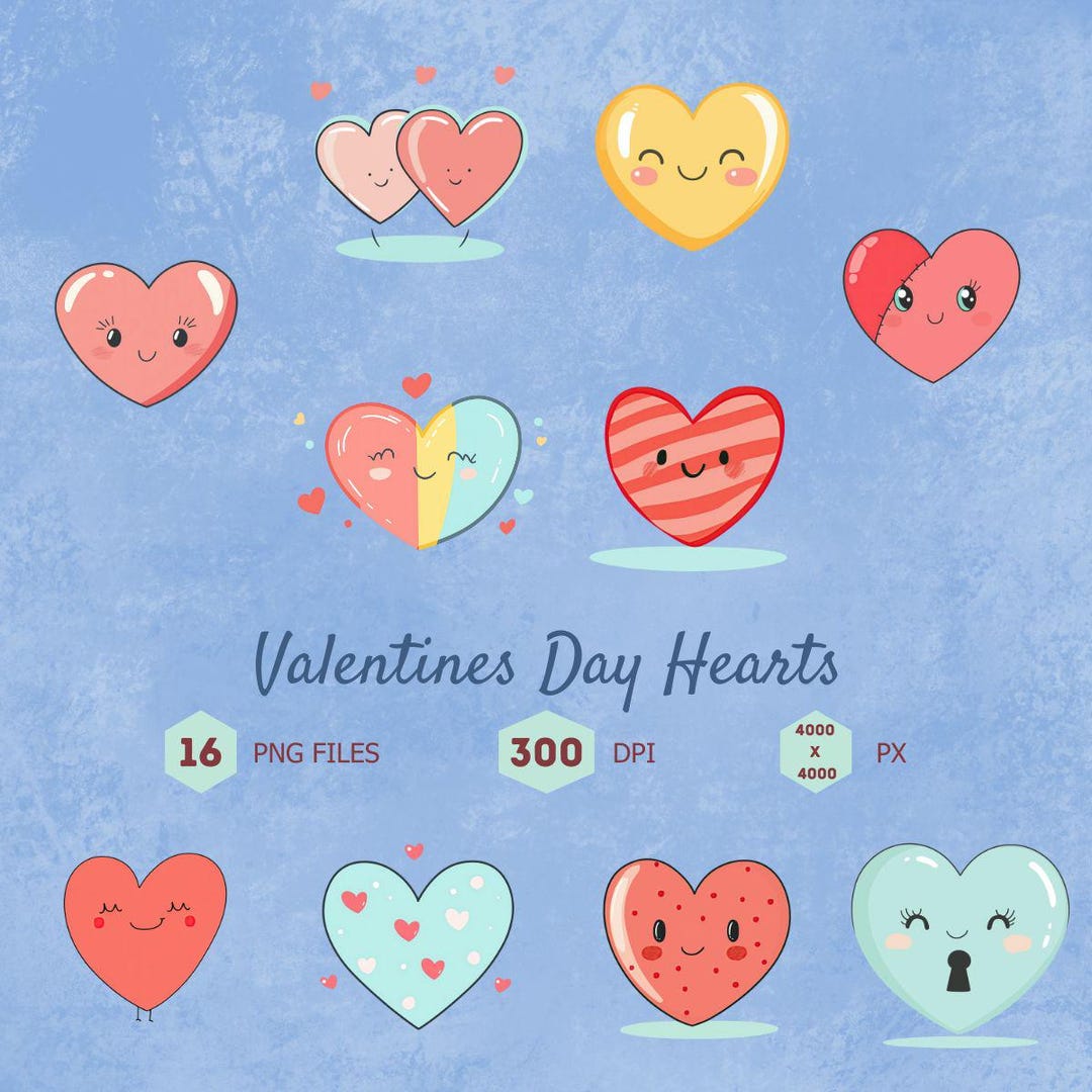 Cute Valentines Day Hearts Clipart Bundle Digital Download, Love Heart ...