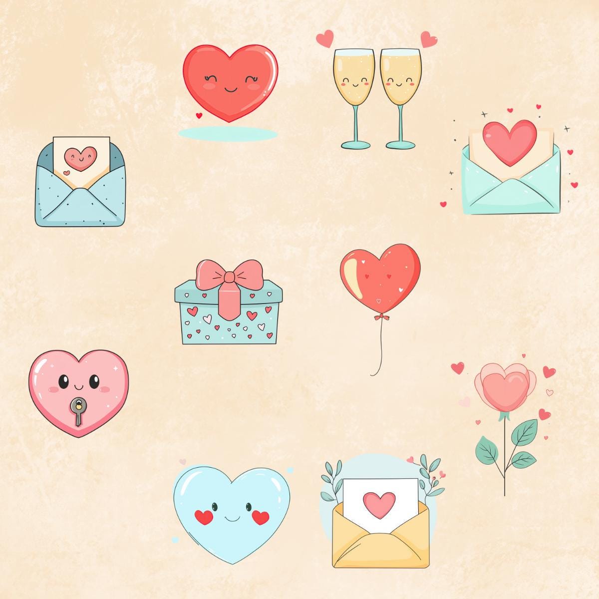Cute Valentines Day Clipart Bundle, Romantic Digital Download, 20 PNG ...