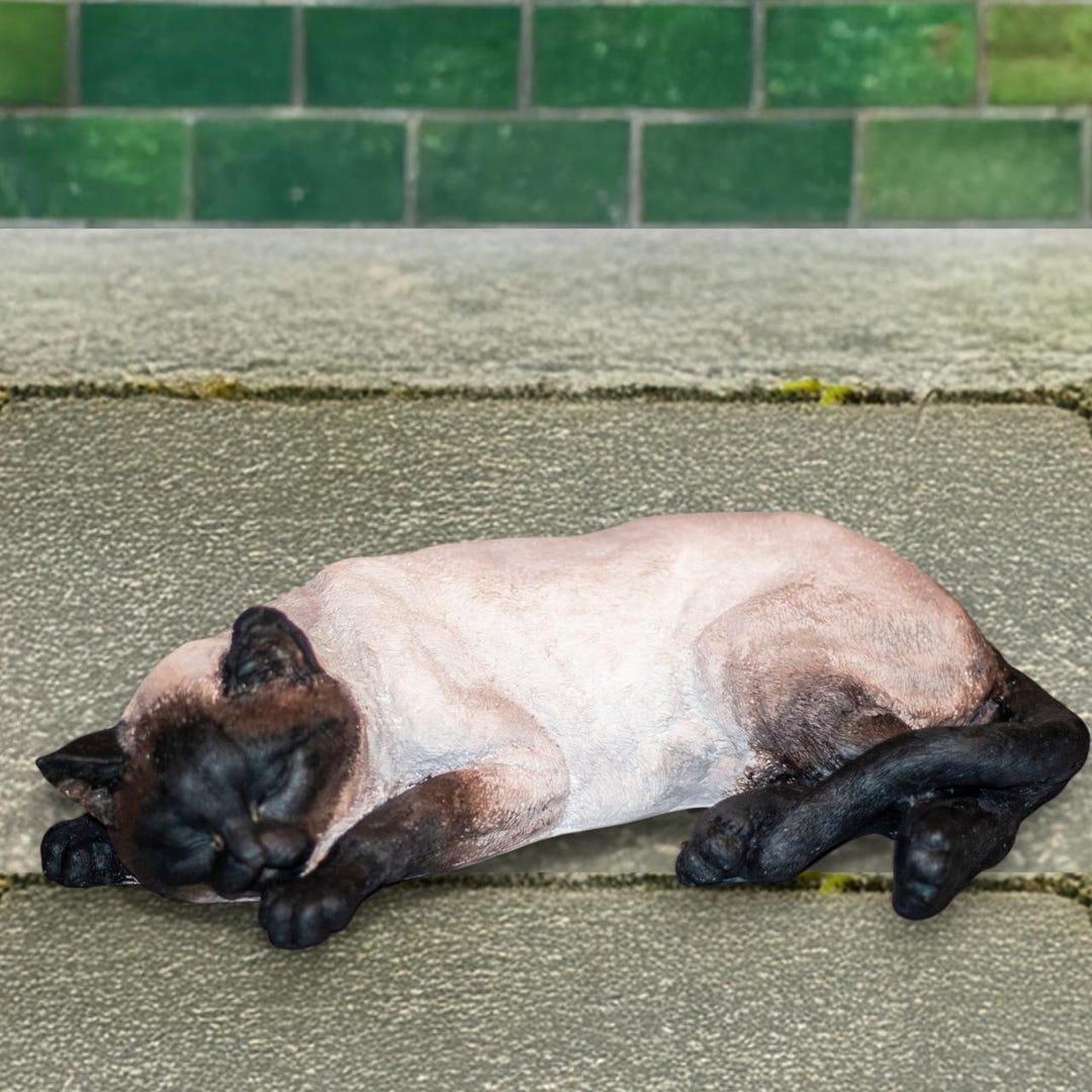 Concrete Siamese Cat Statue Handmade Lawn Kitty Figurine Stone Cat ...