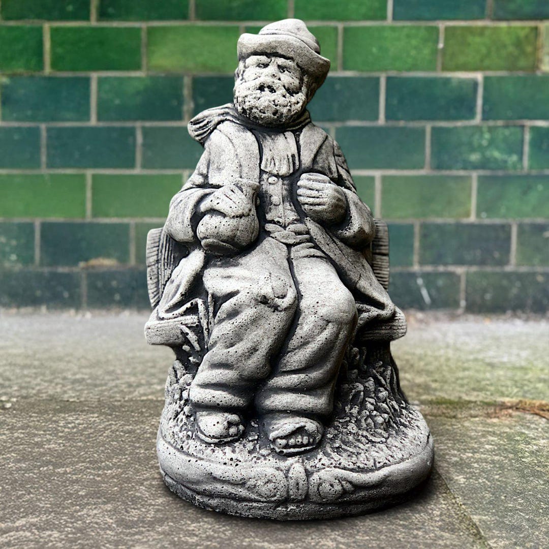 Stone Farmer Statue Concrete Grandpa Sculpture Rustic Old Man Garden ...