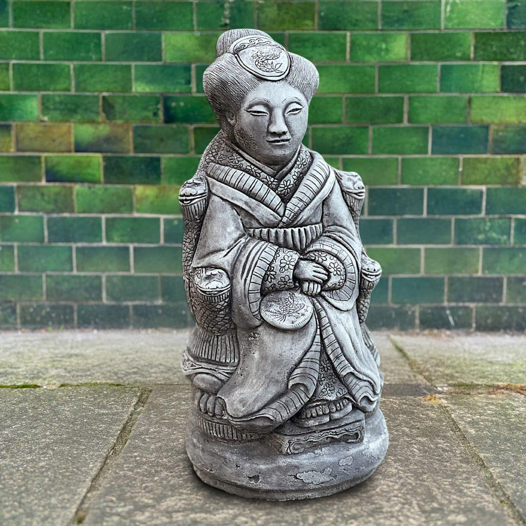 Concrete Asian Woman Statue Handmade Zen Garden Decor Japanese Woman ...