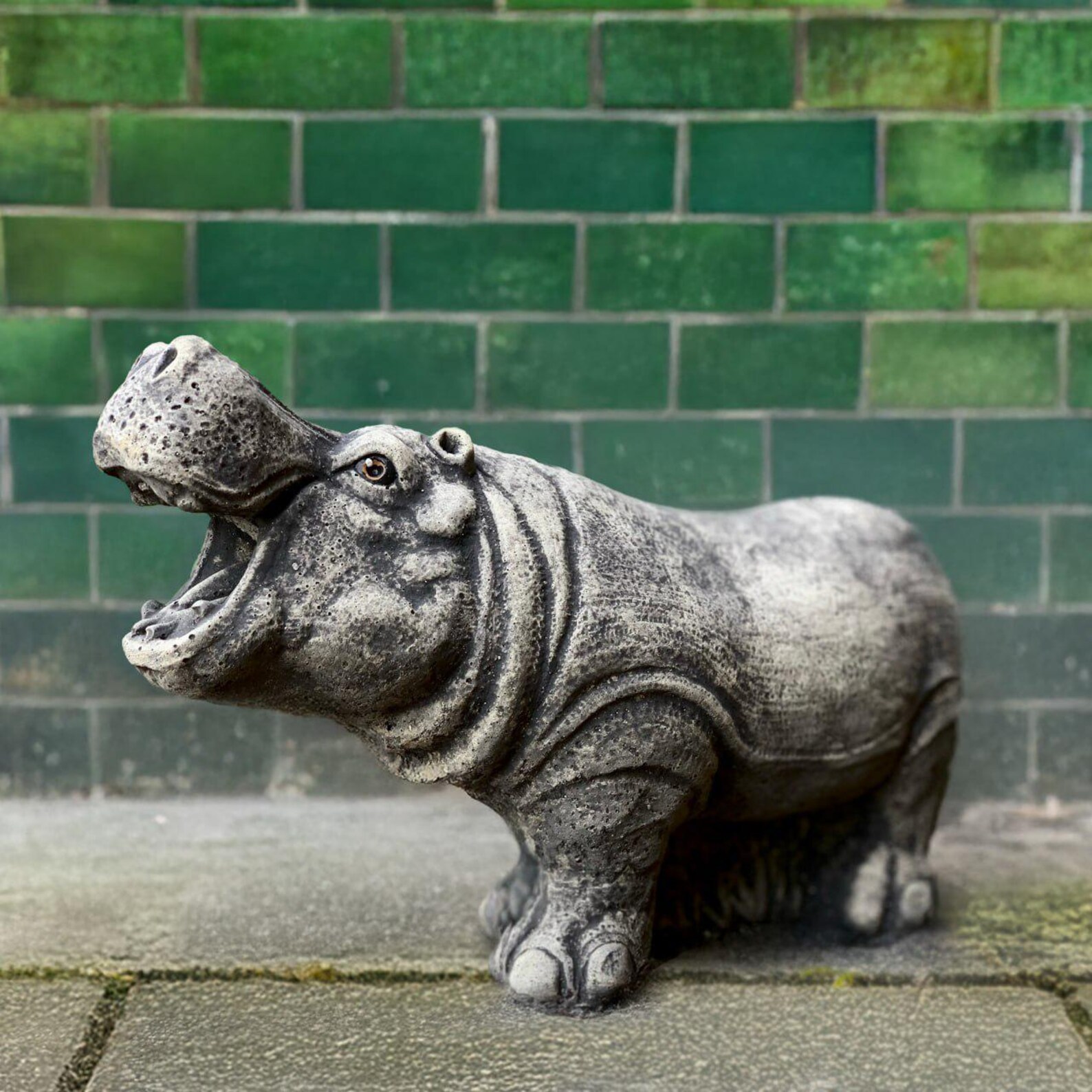 Stone Hippo Figurine Concrete Animal Statue Outdoor Wildlife Ornament ...