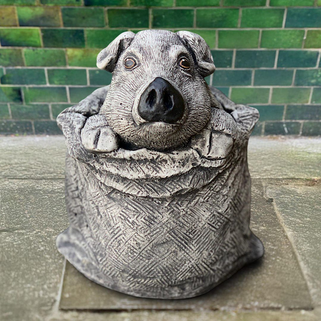 Funny Pig in Sack Statue Cement Pig Gift Whimsical Farm Animal Decor ...