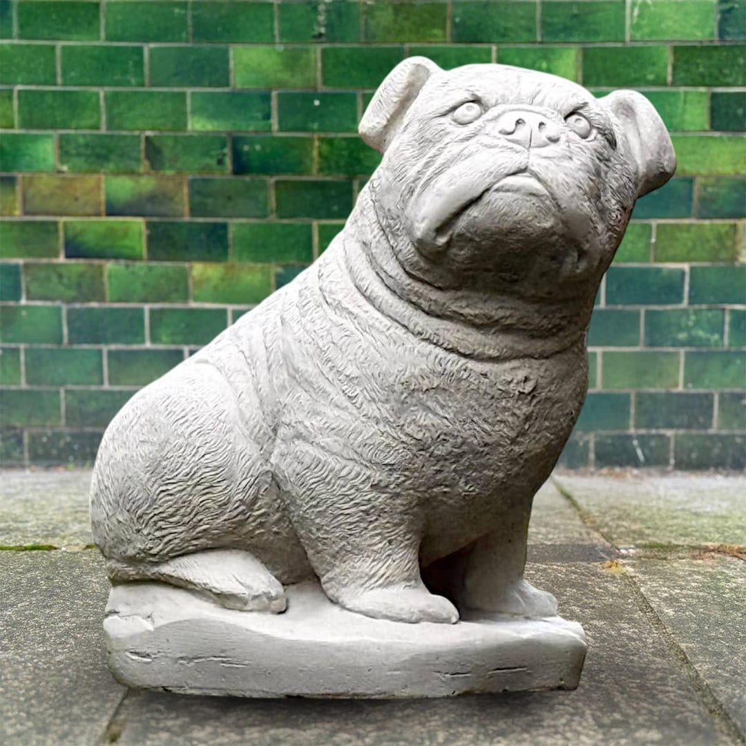 Handmade Concrete Bulldog Statue Outdoor Pet Figurine Garden Dog ...