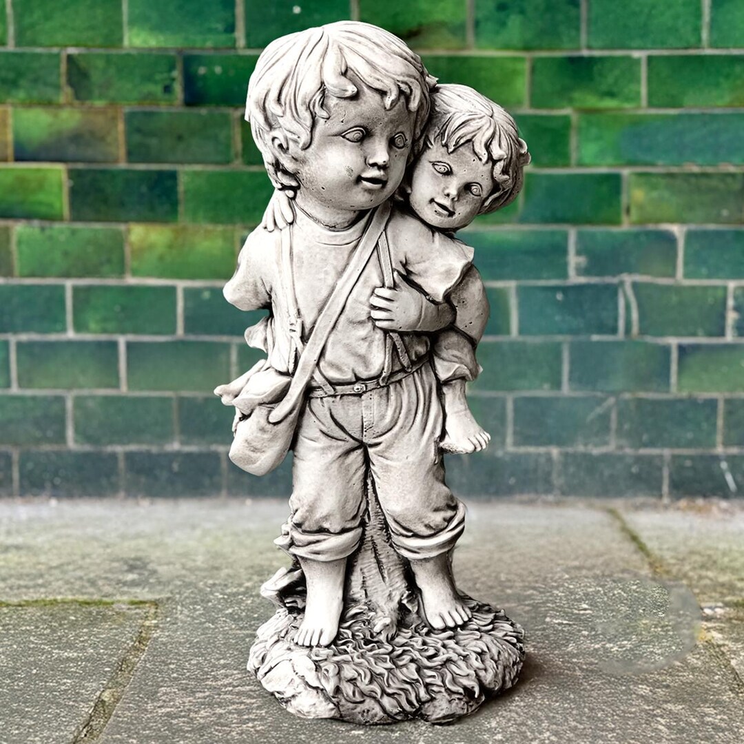 Outdoor Children Figurine Stone Boy and Girl Statue Outdoor Pair ...