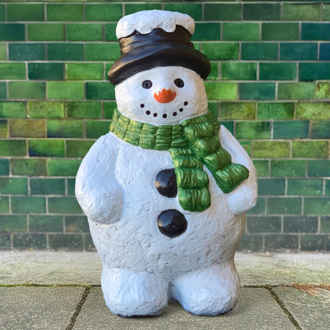 Stone Snowman Statue Concrete Holiday Sculpture Outdoor Snowman ...