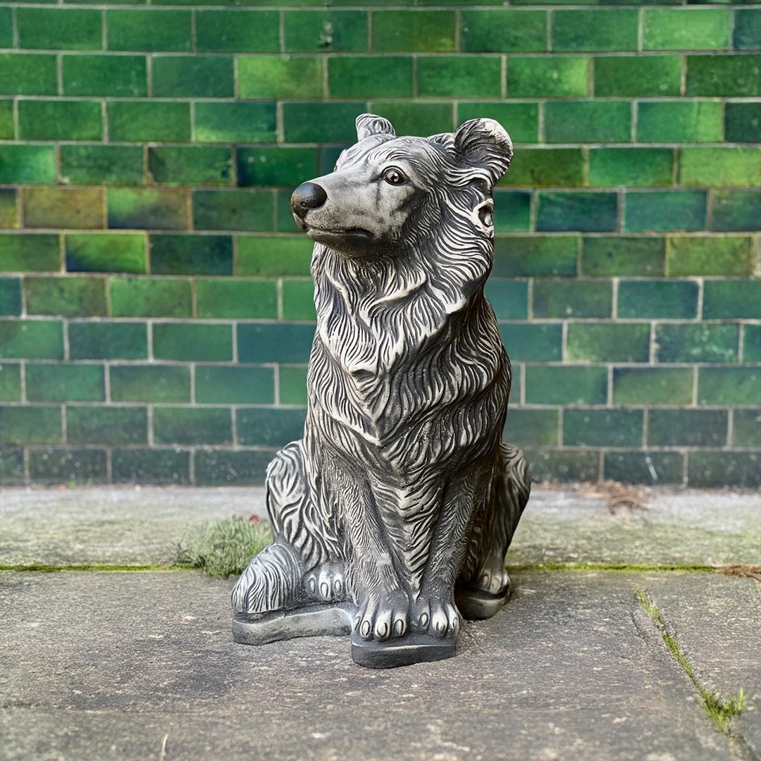 Collie Dog Concrete Figurine for Garden Guardian Statue Sitting Dog ...