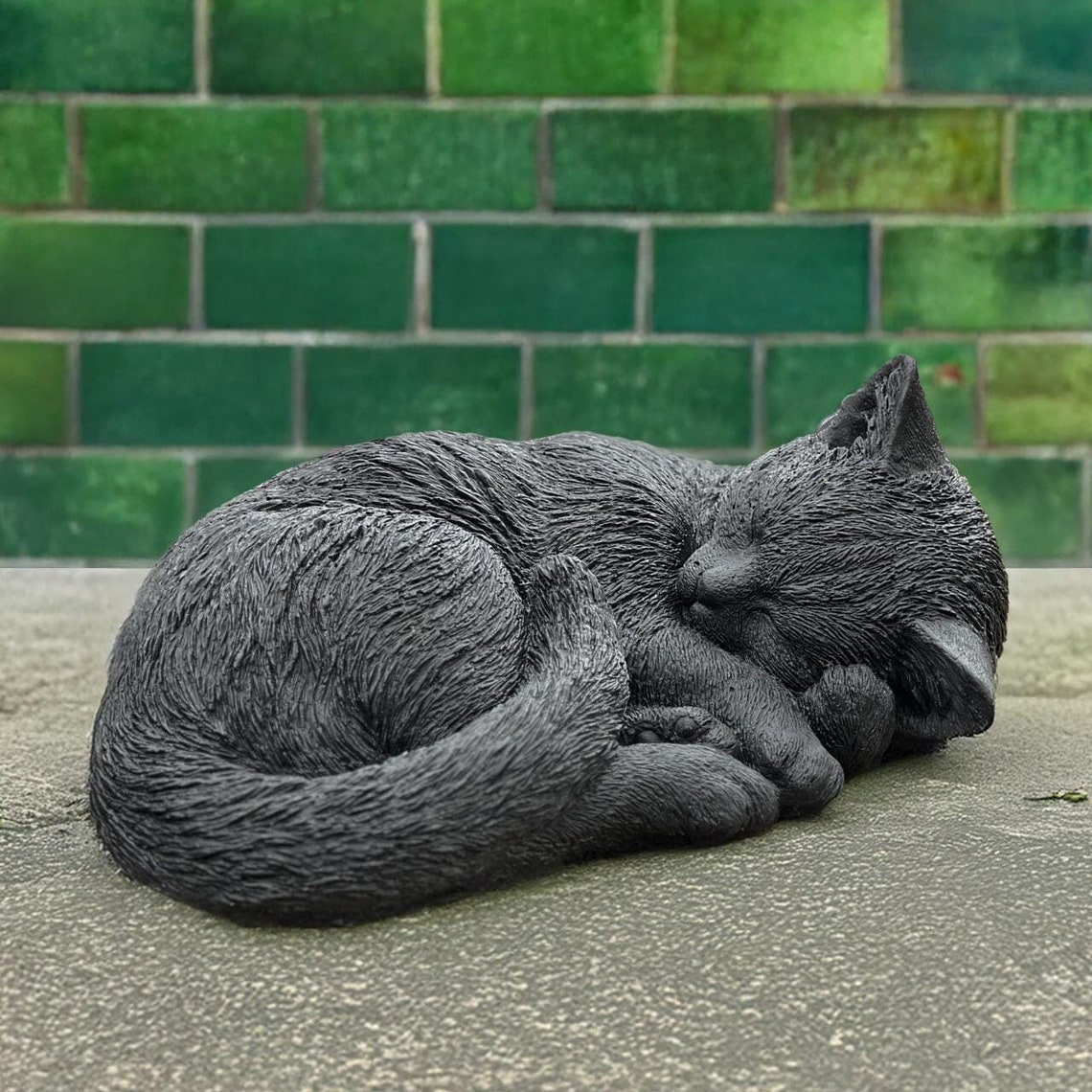 Stone Curled Cat Sculpture Concrete Kitten Figurine Cement Sleeping ...
