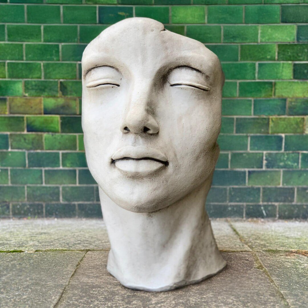 Modern Face Statue Concrete Head Figurine Stone Face Sculpture Outdoor ...
