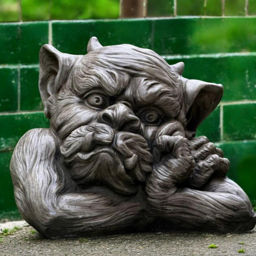 Concrete Horned Gargoyle Statue Stone Mythical Monster Figurine Cute ...