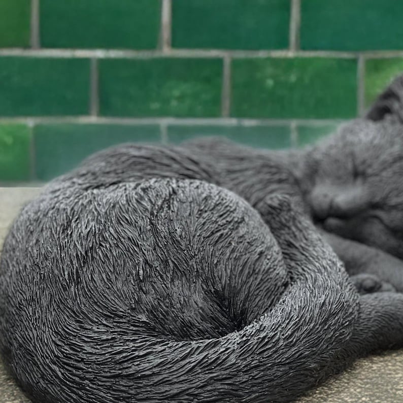 Stone Curled Cat Sculpture Concrete Kitten Figurine Cement Sleeping ...