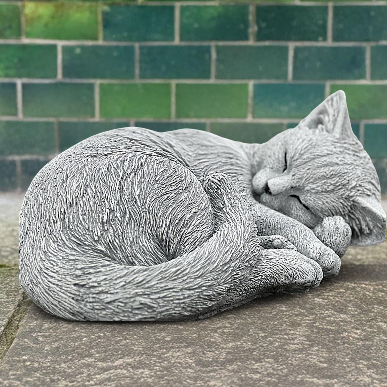 Outdoor Curled Cat Figure Concrete Kitten Sculpture Stone Kitty Statue ...