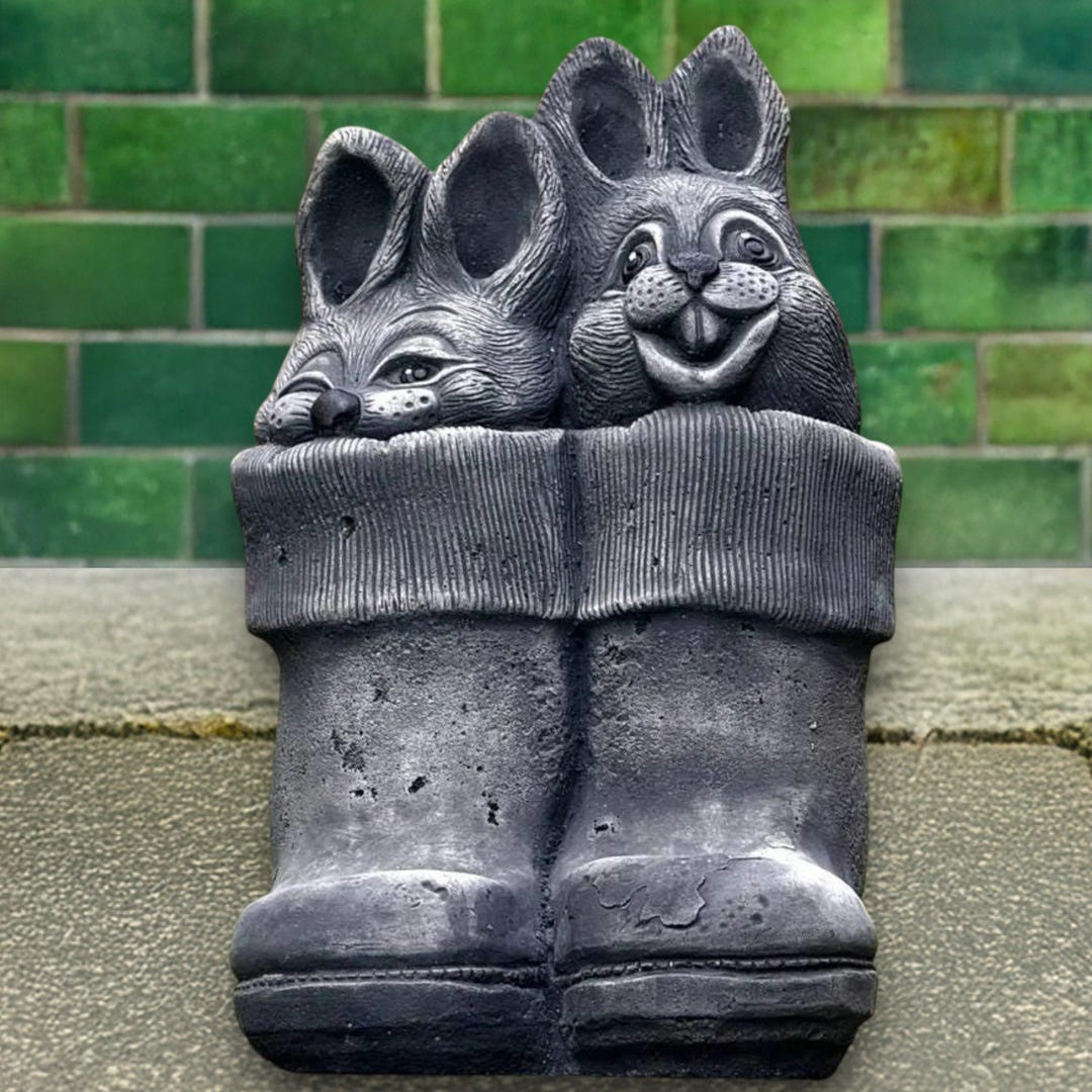 Concrete Bunny Statue Cement Rabbit in Boots Sculpture Outdoor Bunny ...