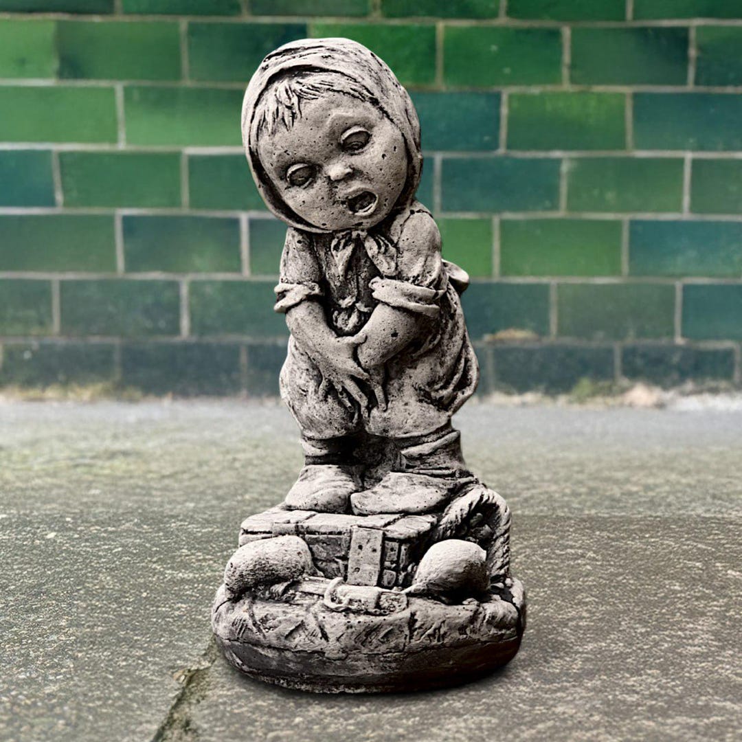 Crying Girl Statue Sad Concrete Girl Sculpture Weeping Child Figurine ...