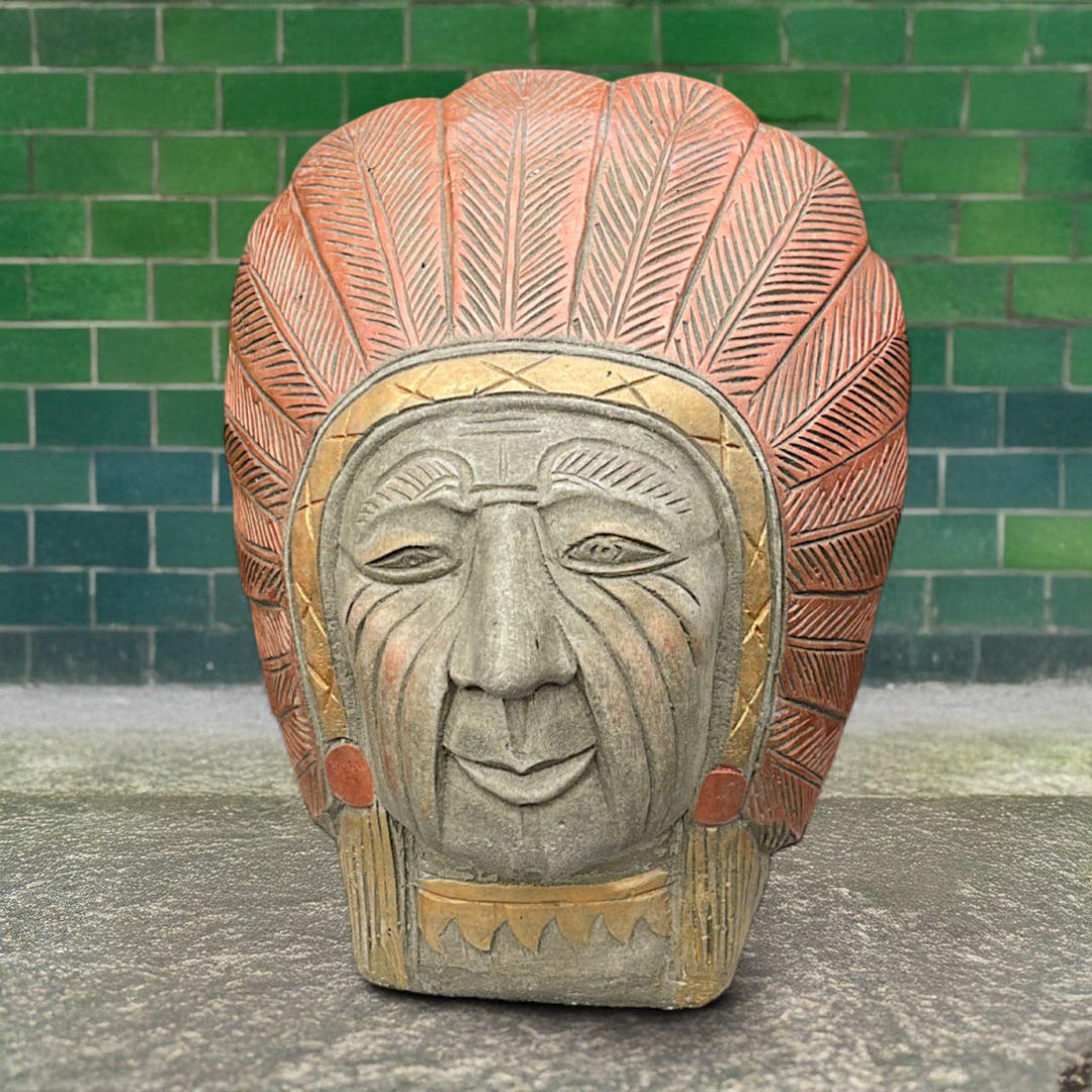Concrete Indian Head Statue Native American Style Bust Stone Tribal ...