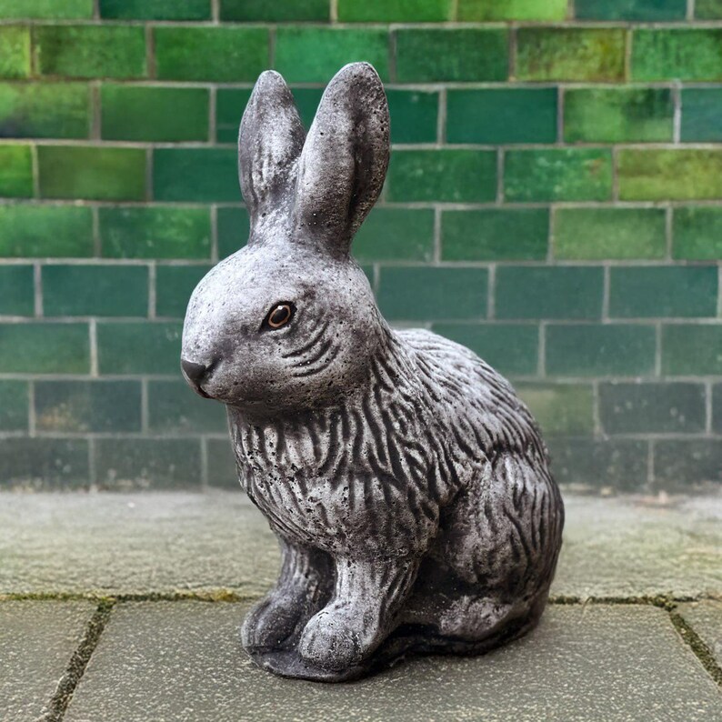 Stone Rabbit Sculpture Concrete Sitting Bunny Figurine Outdoor Animal ...