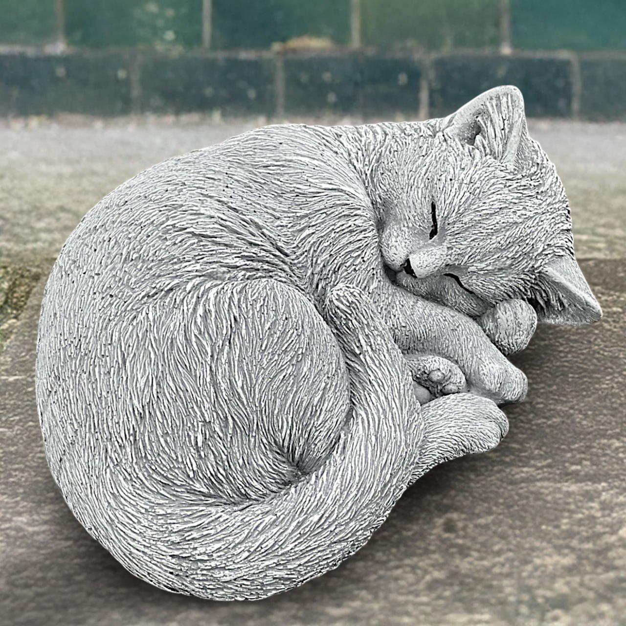 Outdoor Curled Cat Figure Concrete Kitten Sculpture Stone Kitty Statue ...