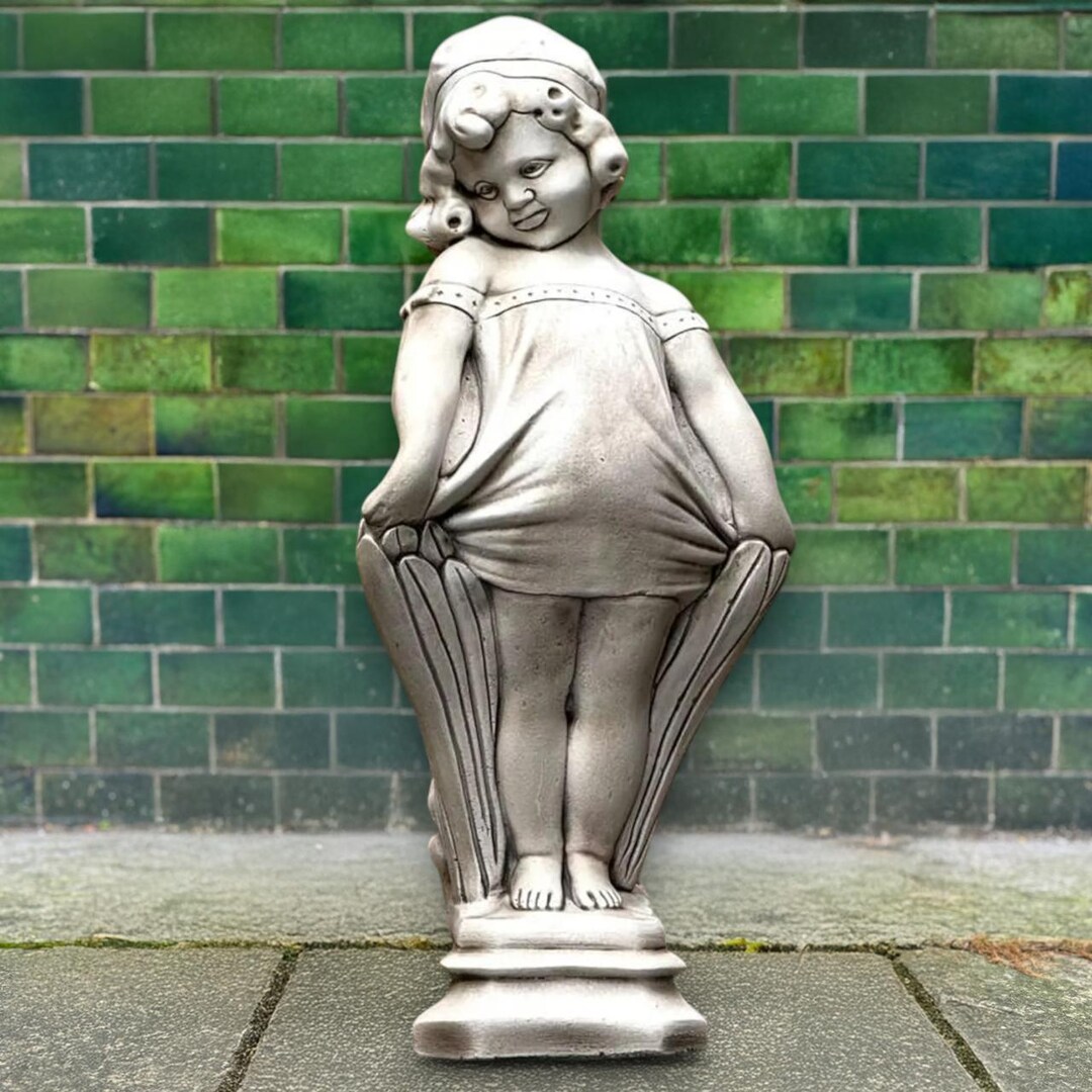 Concrete Shy Girl Statue Stone Child Figurine Sweet Girl Sculpture ...