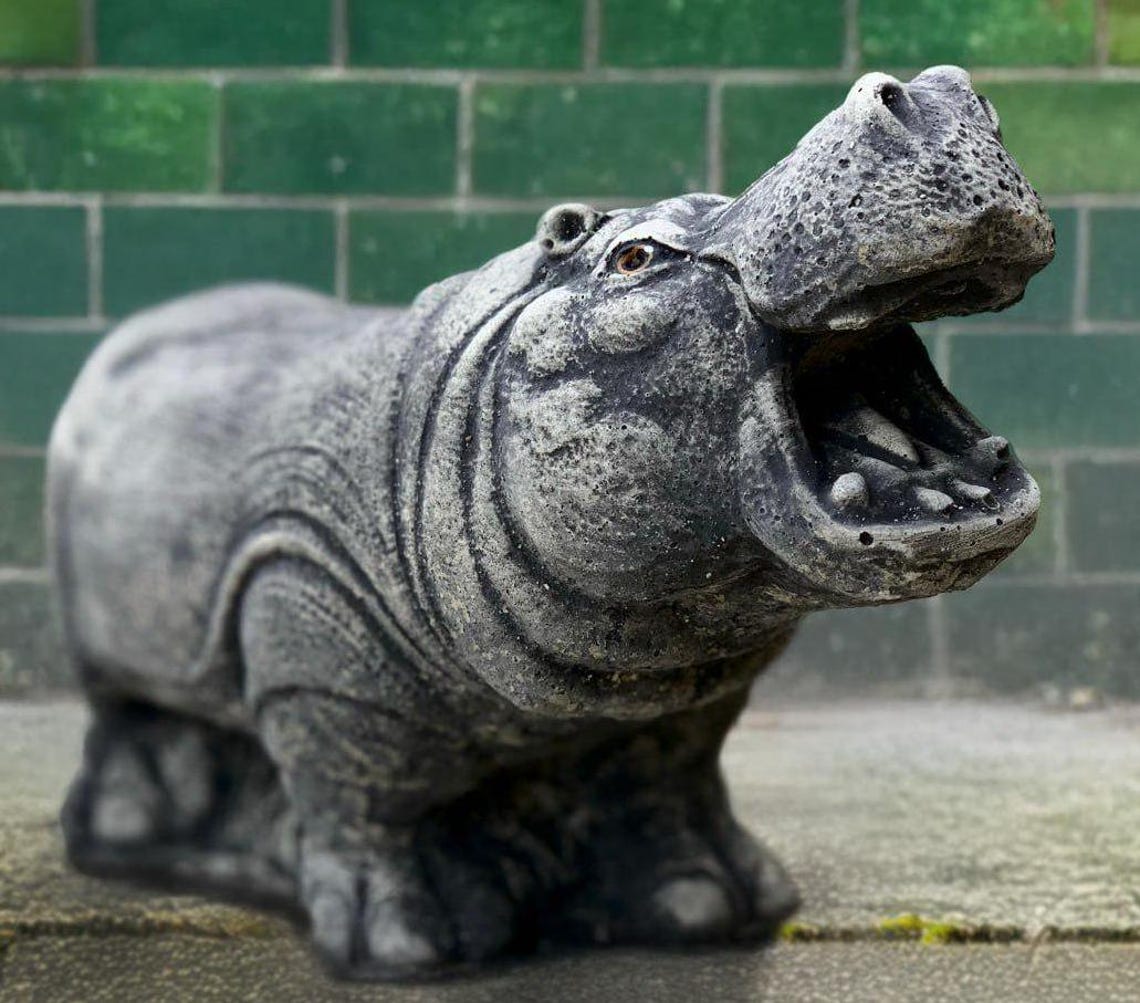 Stone Hippo Figurine Concrete Animal Statue Outdoor Wildlife Ornament ...