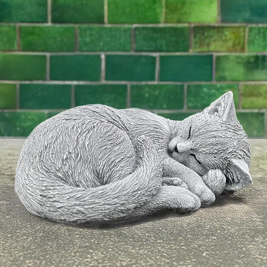 Stone Sleeping Kitty Statue Concrete Kitten Sculpture Outdoor Sleeping ...