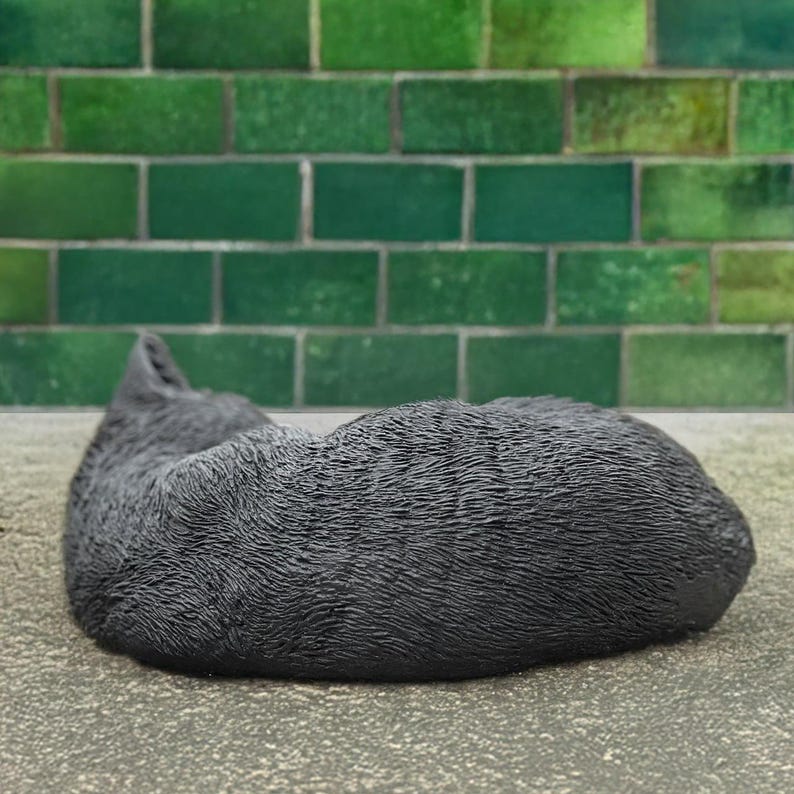 Stone Curled Cat Sculpture Concrete Kitten Figurine Cement Sleeping ...